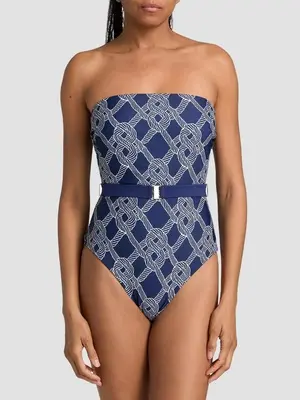 MILLY Rope-print Belted One-piece Swimsuit