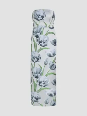 MILLY Orion Tulip Jacquard Strapless Gown - Blue