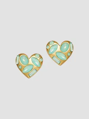 Lele Sadoughi Crystal Molten Heart 14k-gold-plated & Resin Stud Earrings - Jade