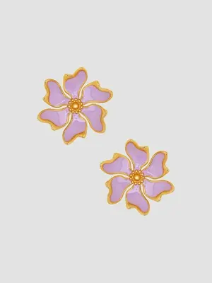 Oscar De La Renta Large Cherry Blossom 24k-gold-plated & Enamel Stud Earrings - Lavender