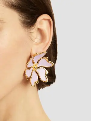 Oscar De La Renta Large Cherry Blossom 24k-gold-plated & Enamel Stud Earrings