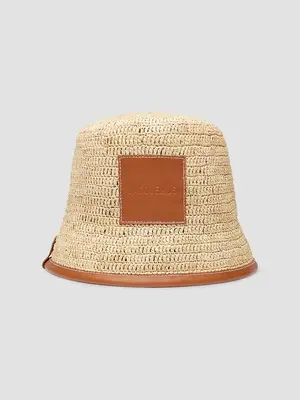 Jacquemus Le Bob Soli Raffia & Leather Bucket Hat - Brown