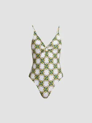 MILLY Lemon Tile Ring One-piece Swimsuit - White Multi
