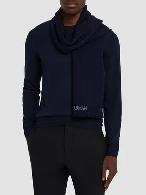 Giorgio Armani Chevron Virgin-wool Knit Scarf