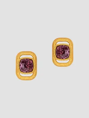 Oscar De La Renta 24k-gold-plated Brass & Glass Stud Earrings - Amethyst