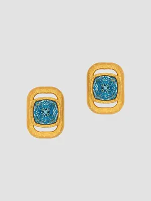 Oscar De La Renta 24k-gold-plated Brass & Glass Stud Earrings - Light Sapphire