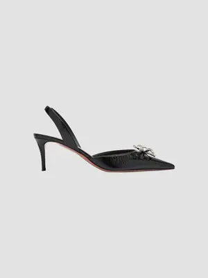 Amina Muaddi Rosie Crystal 60mm Bow Leather Slingback Pumps