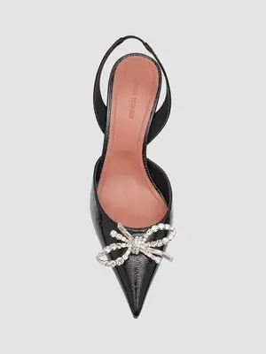Amina Muaddi Rosie Crystal 60mm Bow Leather Slingback Pumps