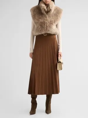 MILLY Nayla Pleated Midi Skirt