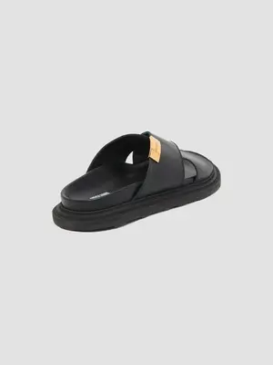 Moschino Logo Leather Crisscross Sandals