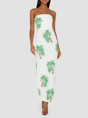 MILLY Clara Palm Embellished Strapless Maxi Dress