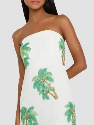 MILLY Clara Palm Embellished Strapless Maxi Dress