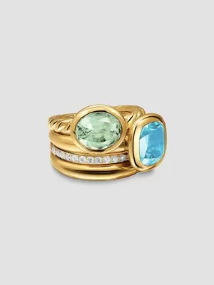 David Yurman Dy Mercer Two Stone Cocktail Ring In 18k Yellow Gold - New Prasiolite