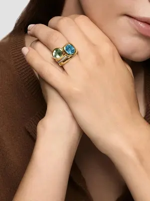 David Yurman Dy Mercer Two Stone Cocktail Ring In 18k Yellow Gold - New Prasiolite