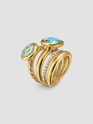 David Yurman Dy Mercer Two Stone Cocktail Ring In 18k Yellow Gold - New Prasiolite
