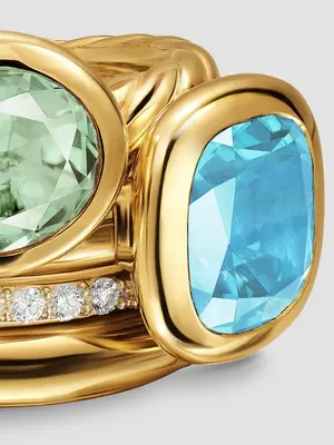 David Yurman Dy Mercer Two Stone Cocktail Ring In 18k Yellow Gold - New Prasiolite
