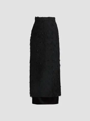 LANVIN Metallic Fringed Wool-blend Midi-skirt