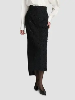 LANVIN Metallic Fringed Wool-blend Midi-skirt