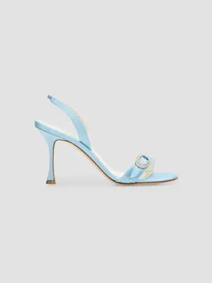 Manolo Blahnik Zutosan 90mm Satin Slingback Sandals - Light Blue
