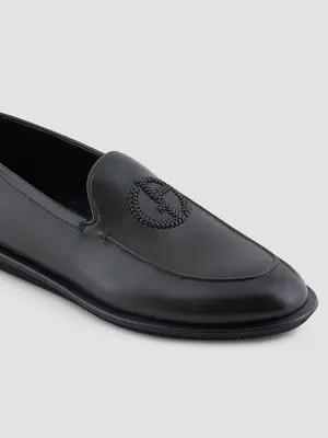Giorgio Armani Logo Vintage Leather Slip-on Loafers