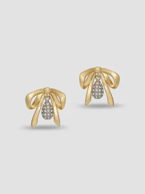 Lele Sadoughi Dainty Pavé Bow 14k-gold-plated & Drop Earrings - Crystal