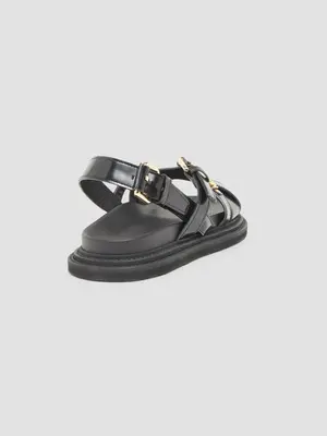 Moschino Logo Leather Sandals - Black