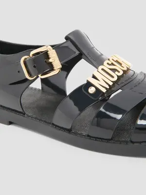 Moschino Logo Leather Sandals - Black