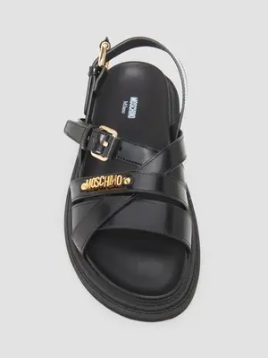 Moschino Logo Leather Sandals - Black
