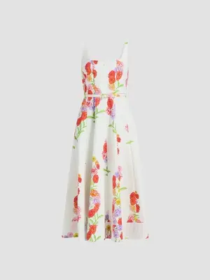 MILLY Nia Floral Squareneck Midi-dress - White Multi