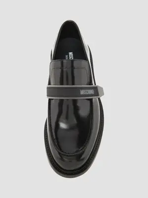 Moschino Logo Leather Slip-on Loafers