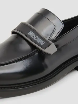 Moschino Logo Leather Slip-on Loafers