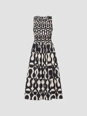 Max Mara Printed Cotton Poplin Dress Black