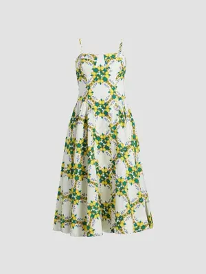 MILLY Livna Lemon Lattice Midi-dress - Yellow Multi