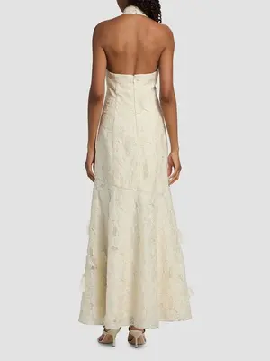 MILLY Josefina Halterneck Embroidered Maxi Dress