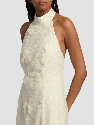 MILLY Josefina Halterneck Embroidered Maxi Dress