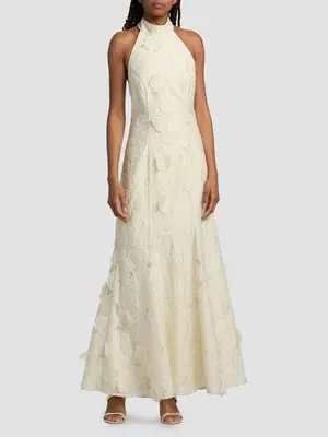 MILLY Josefina Halterneck Embroidered Maxi Dress