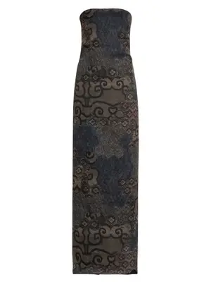 Giorgio Armani Geometric Silk Strapless Column Gown