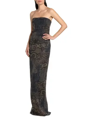 Giorgio Armani Geometric Silk Strapless Column Gown