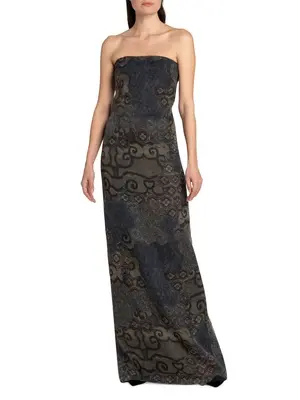 Giorgio Armani Geometric Silk Strapless Column Gown