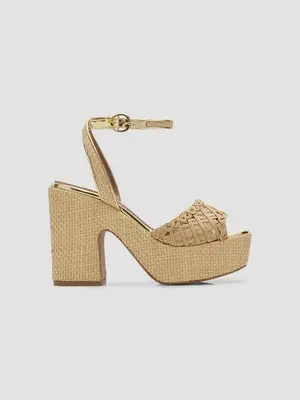 POLLINI 110mm Raffia Platform Sandals - Beige