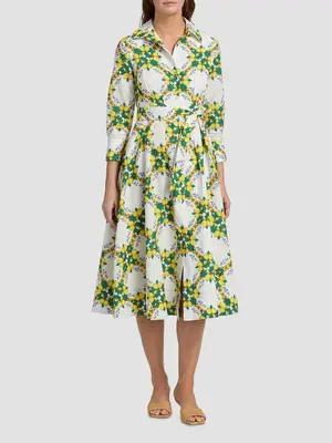 MILLY Lexi Lemon Lattice Tie-waist Midi-dress