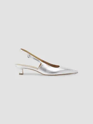 AeydĒ Catrina Leather 35mm Kitten-heel Slingback Pumps - Silver