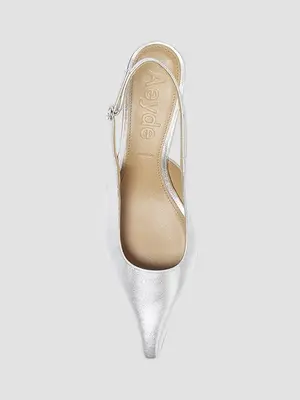 AeydĒ Catrina Leather 35mm Kitten-heel Slingback Pumps - Silver