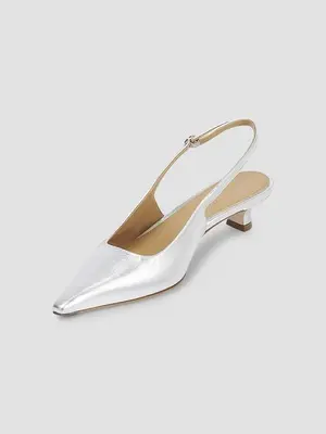AeydĒ Catrina Leather 35mm Kitten-heel Slingback Pumps - Silver