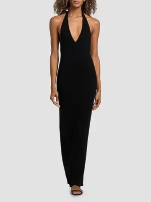 NILI LOTAN Ivenka Rib-knit Open Back Halter Maxi Dress