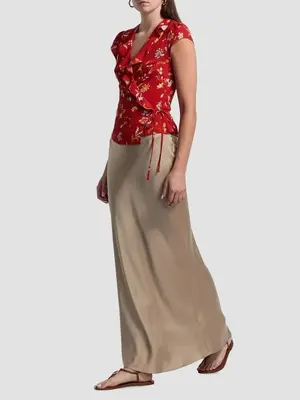 REFORMATION Clece Floral Crepe Wrap Top