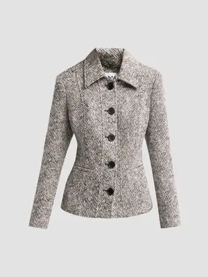MILLY Esme Herringbone Structured Jacket - Grey