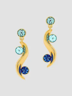Oscar De La Renta 24k-gold-plated & Glass Wave Drop Earrings - Blue Multi