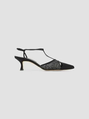 Manolo Blahnik Turgimodla Embellished Satin T-strap Pumps - Black