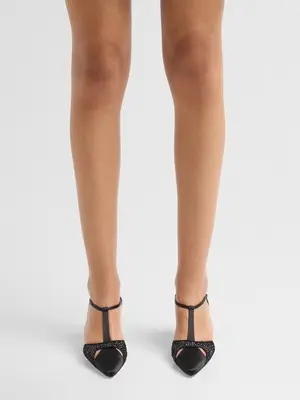 Manolo Blahnik Turgimodla Embellished Satin T-strap Pumps